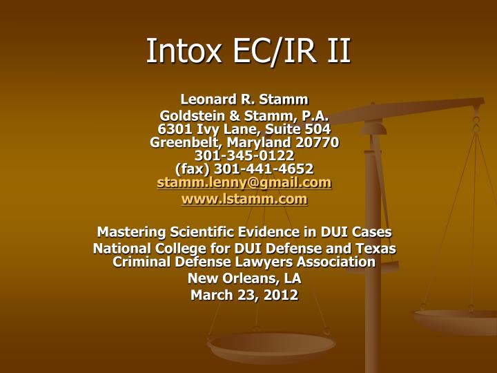 PPT - Intox EC/IR II PowerPoint Presentation, free download - ID:1007714
