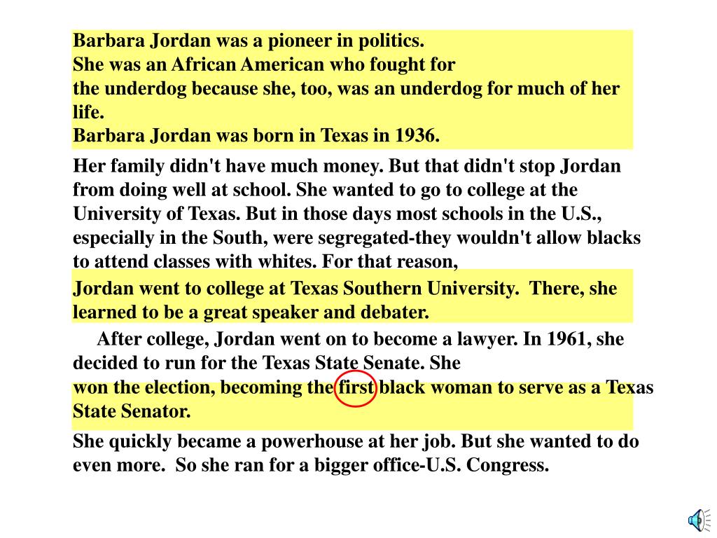 PPT - Barbara Jordan was a pioneer in politics. She was an African ...