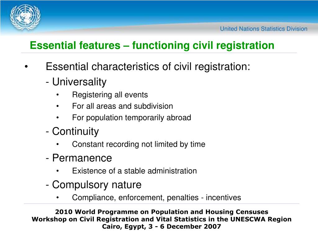 PPT - Characteristics of the civil registration and vital event to be ...
