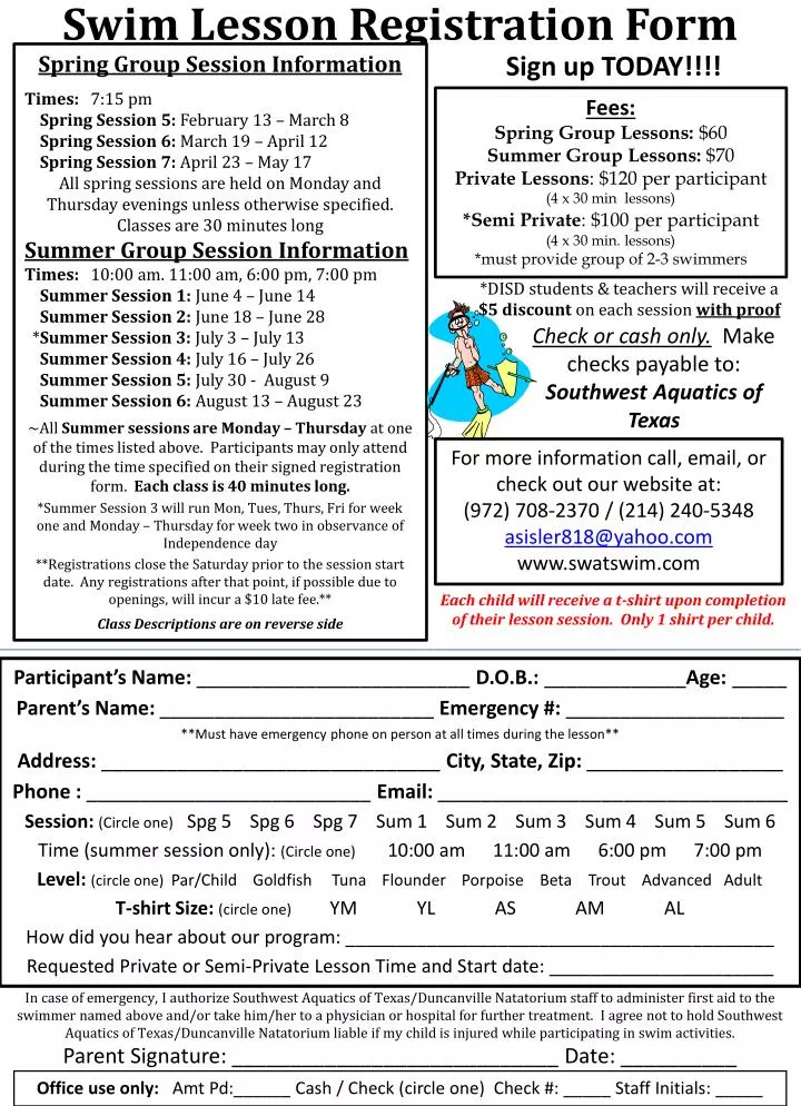 PPT - Swim Lesson Registration Form PowerPoint Presentation, free ...