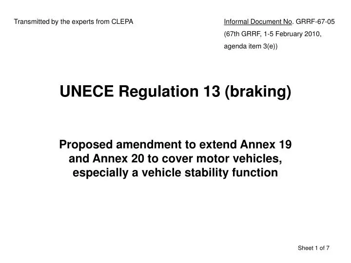 PPT - UNECE Regulation 13 (braking) PowerPoint Presentation - ID:1022659