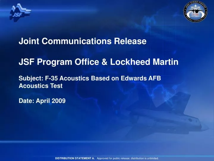 PPT - Joint Communications Release JSF Program Office & Lockheed Martin ...