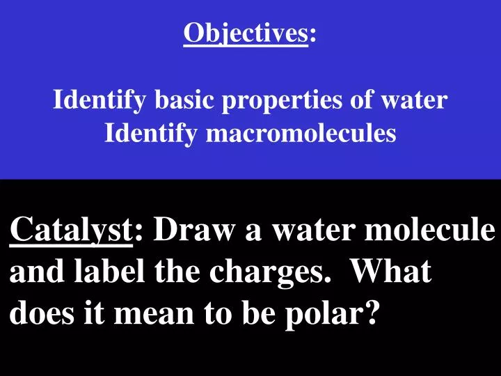 PPT - Objectives : Identify basic properties of water Identify ...
