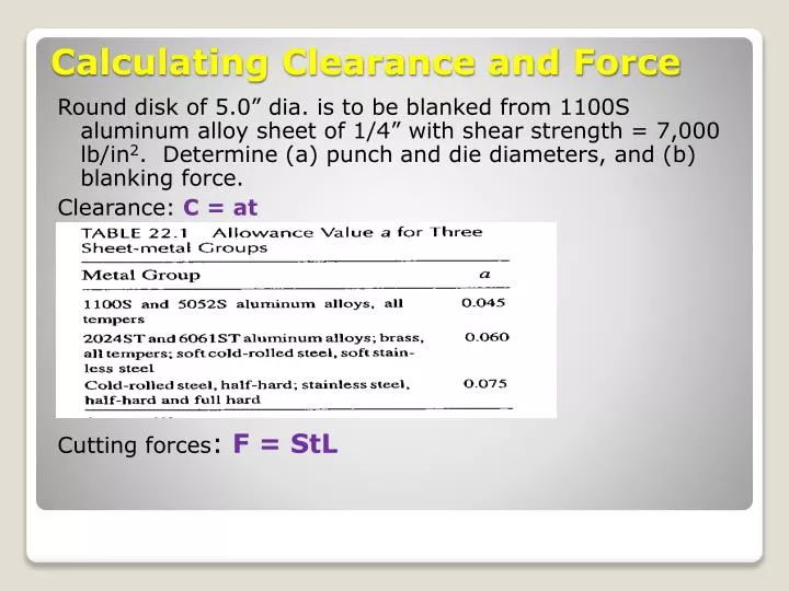 PPT - Calculating Clearance and Force PowerPoint Presentation, free ...