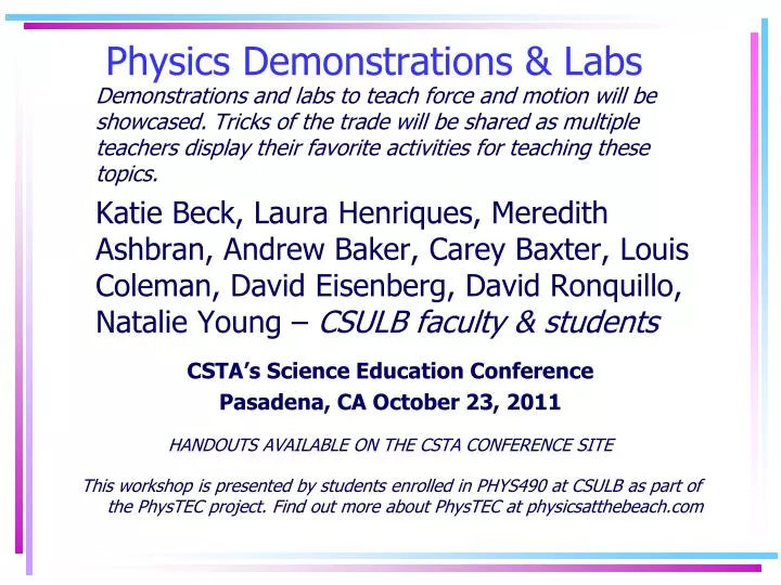 PPT - Physics Demonstrations & Labs PowerPoint Presentation, free ...