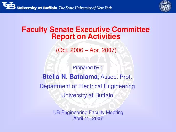 PPT - Faculty Senate Executive Committee Report on Activities ...