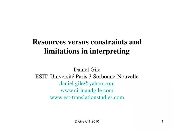 PPT - Resources versus constraints and limitations in interpreting ...