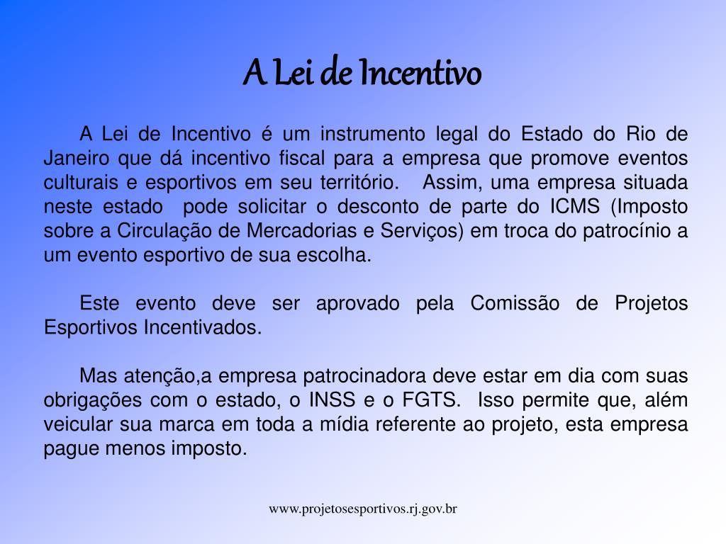 PPT - Lei Estadual de Incentivo ao Esporte PowerPoint Presentation ...