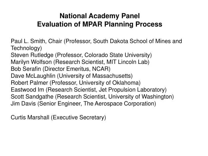 PPT - National Academy Panel Evaluation of MPAR Planning Process ...