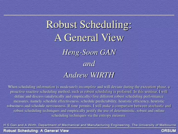 PPT - Robust Scheduling: A General View PowerPoint Presentation, free ...
