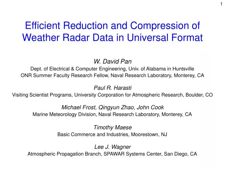 PPT - Efficient Reduction and Compression of Weather Radar Data in ...