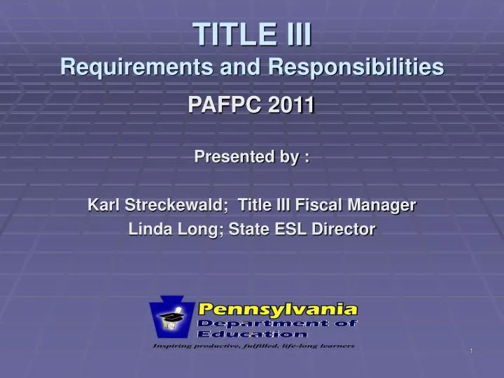 PPT - TITLE III Requirements and Responsibilities PowerPoint Presentation - ID:1080845