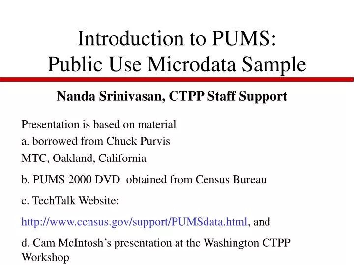 PPT - Introduction to PUMS: Public Use Microdata Sample PowerPoint ...