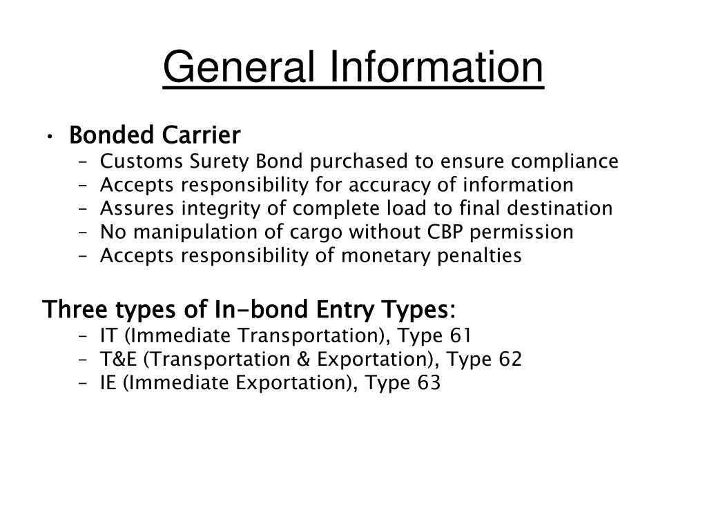 PPT - In-Bonds (CBP 7512) Mercancia bajo finanza Aduanero PowerPoint ...