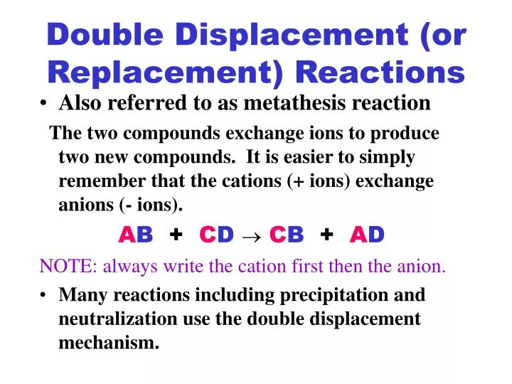 PPT - Double Displacement (or Replacement) Reactions PowerPoint ...