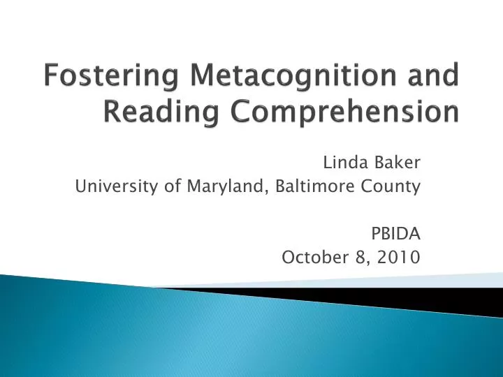 PPT - Fostering Metacognition and Reading Comprehension PowerPoint ...
