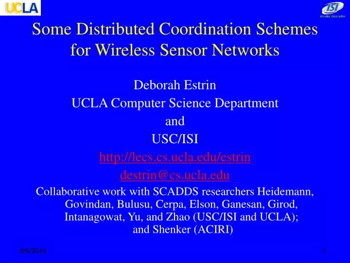 Ppt Some Distributed Coordination Schemes For Wireless Sensor Networks Powerpoint Presentation