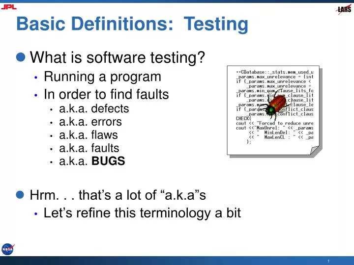 PPT - Basic Definitions: Testing PowerPoint Presentation, free download ...