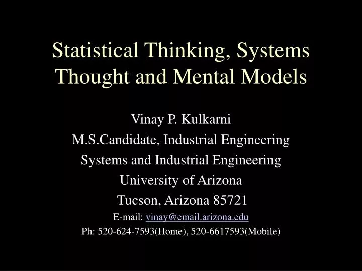 PPT - Statistical Thinking, Systems Thought and Mental Models ...