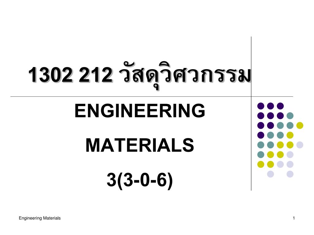 PPT - 1302 212 วัสดุวิศวกรรม ENGINEERING MATERIALS 3(3-0-6) PowerPoint ...