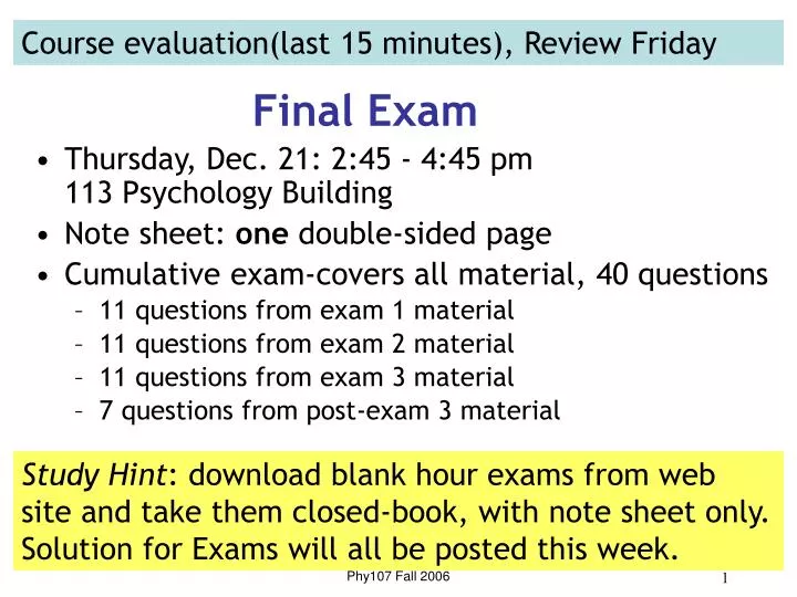 PPT - Final Exam PowerPoint Presentation, free download - ID:1126563