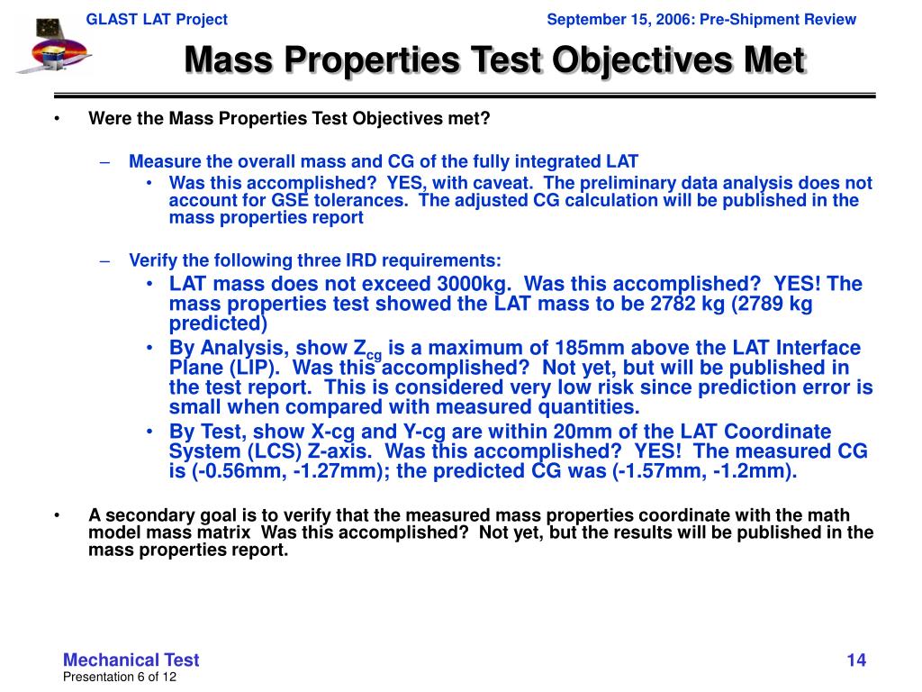 PPT - GLAST Large Area Telescope LAT Pre-Shipment Review Mechanical ...