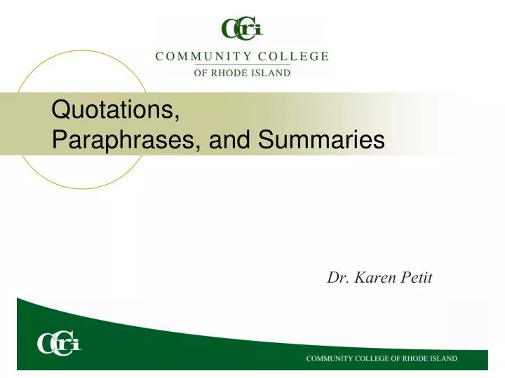 PPT - Quotations, Paraphrases, and Summaries PowerPoint Presentation ...