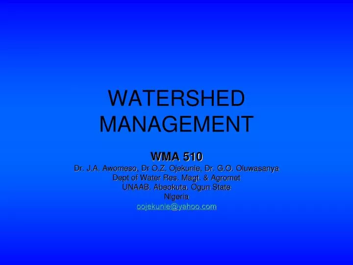 PPT - WATERSHED MANAGEMENT PowerPoint Presentation, free download - ID ...