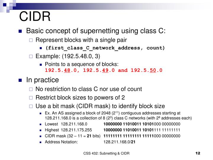 PPT - CSS432 Subnetting and CIDR Textbook Ch 3.2.5 PowerPoint ...