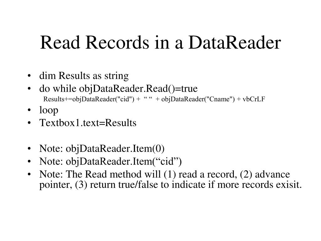 Ppt Coding Adonet Objects Connection Command Datareader Powerpoint Presentation Id1148828 9191