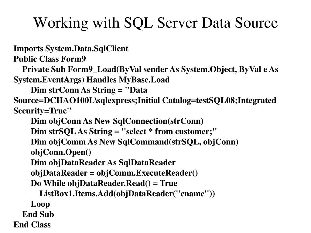Ppt Coding Adonet Objects Connection Command Datareader Powerpoint Presentation Id1148828