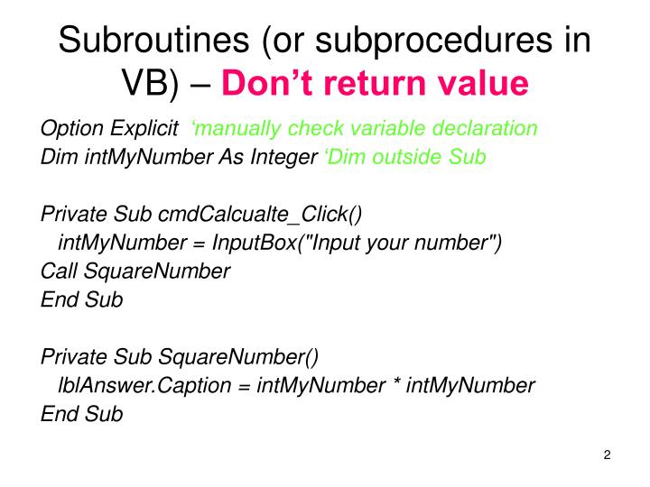PPT - Sub Procedures and Functions PowerPoint Presentation - ID:1151266