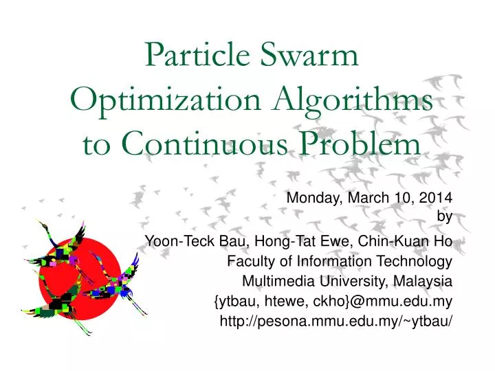Ppt Particle Swarm Optimization Algorithms To Continuous Problem Powerpoint Presentation Id