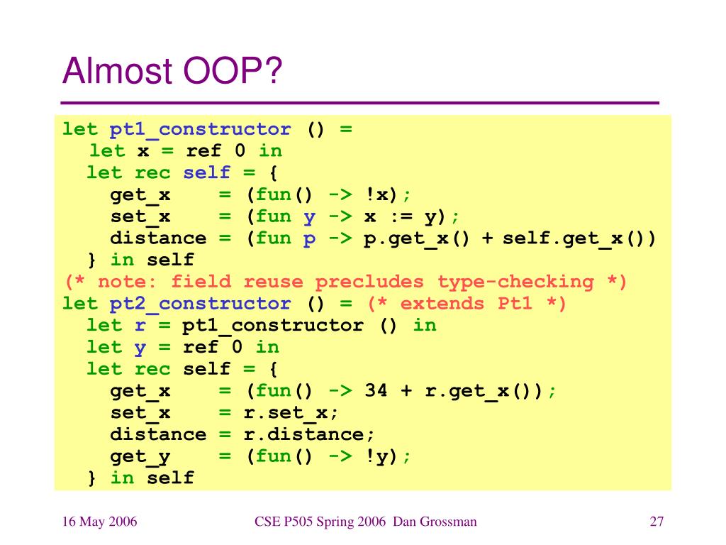 Ppt Csep505 Programming Languages Lecture 8 Types Wrap Up Object Oriented Programming