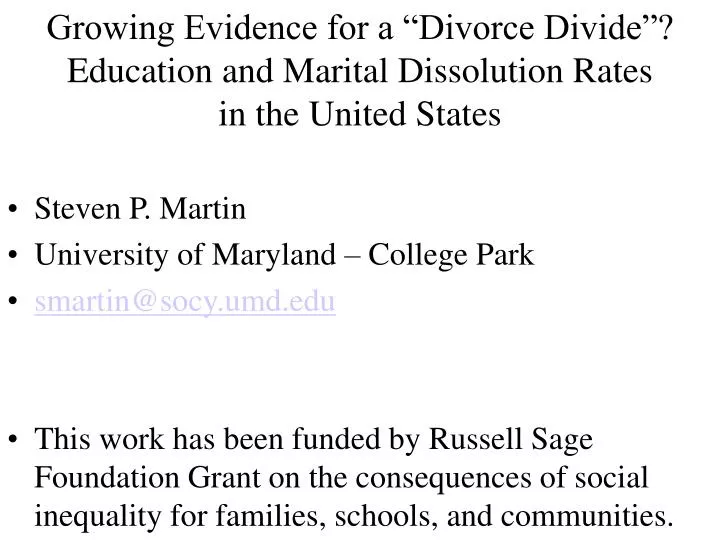 Ppt Growing Evidence For A “divorce Divide” Education And Marital