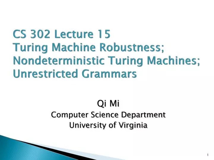 Ppt Cs 302 Lecture 15 Turing Machine Robustness Nondeterministic Turing Machines