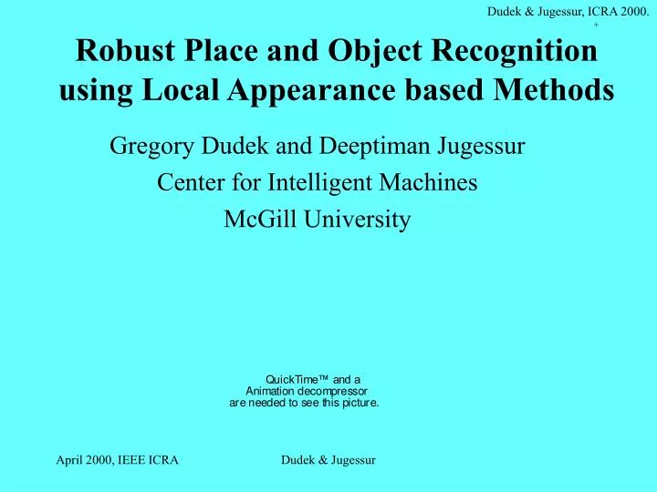 PPT - Robust Place and Object Recognition using Local Appearance based ... PPT - Robust Place and Object Recognition using Local Appearance based ...