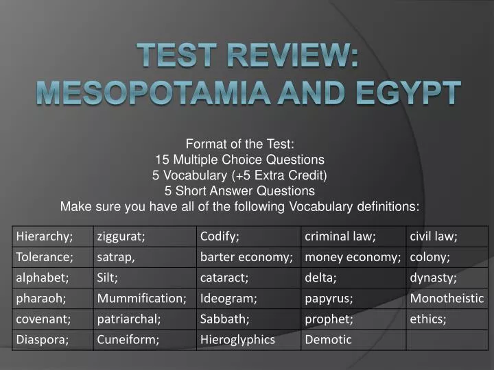 PPT - TEST Review: Mesopotamia and Egypt PowerPoint Presentation, free ...