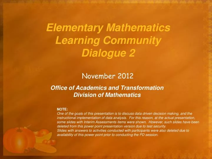PPT - Elementary Mathematics Learning Community Dialogue 2 PowerPoint ...