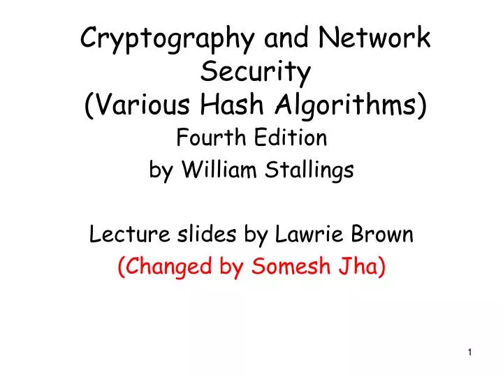 Ppt Cryptography And Network Security Various Hash Algorithms