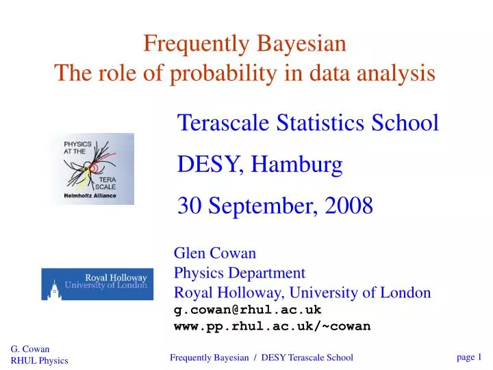 PPT - Frequently Bayesian The role of probability in data analysis ...