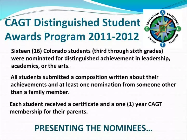 PPT - CAGT Distinguished Student Awards Program 2011-2012 PowerPoint ...
