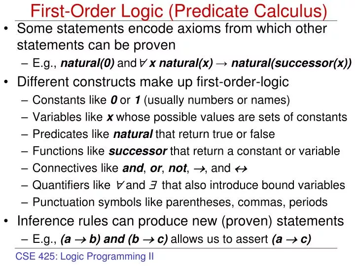 PPT - First-Order Logic (Predicate Calculus) PowerPoint Presentation ...