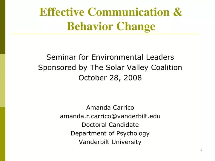 PPT - Effective Communication & Behavior Change PowerPoint Presentation ...