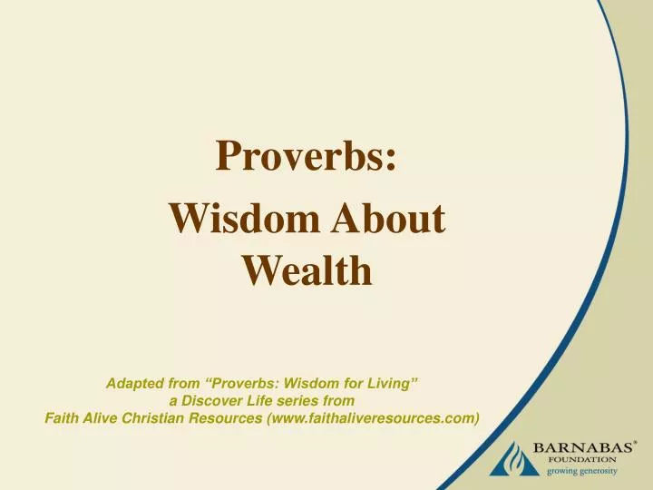 PPT - Proverbs: Wisdom About Wealth PowerPoint Presentation, free ...