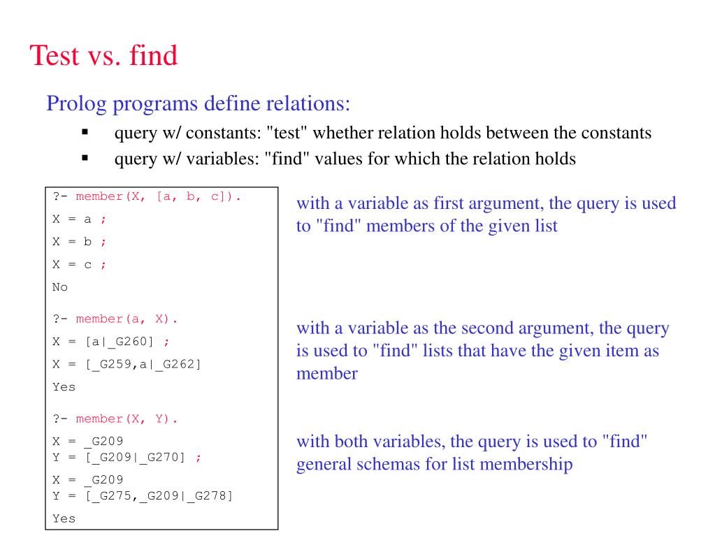 Ppt More Prolog Test Vs Find Built In Predicates List Operations Member Append Nth0