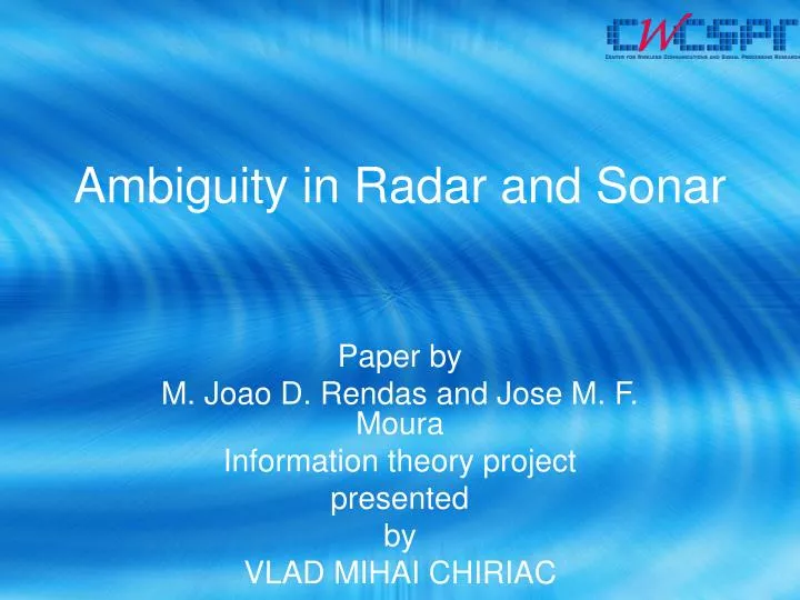 PPT - Ambiguity in Radar and Sonar PowerPoint Presentation, free ...
