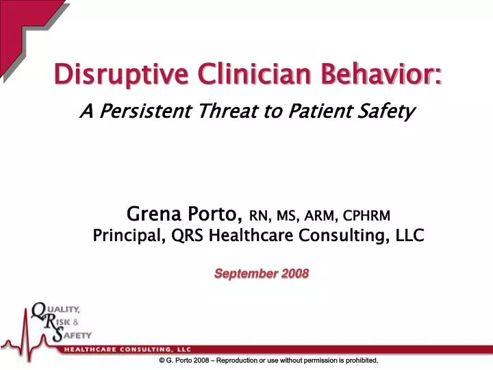 PPT - Disruptive Clinician Behavior: PowerPoint Presentation, free ...