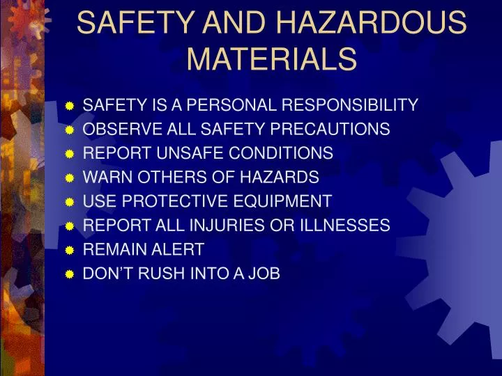 PPT - SAFETY AND HAZARDOUS MATERIALS PowerPoint Presentation, free download - ID:1206045