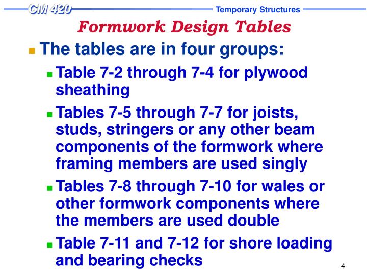 PPT - Formwork Design Tables PowerPoint Presentation - ID:1206806